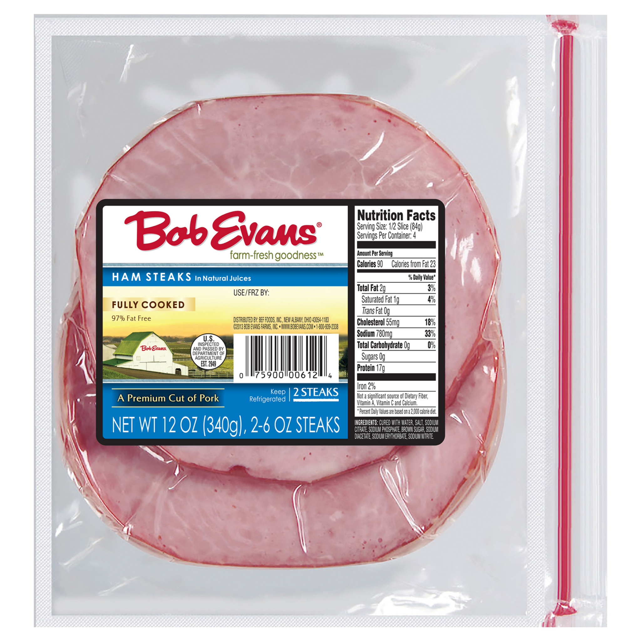 Bob Evans Fully Cooked Ham Steaks, 8 Pack | Bob Evans Farms